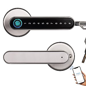 Smart Lock Fingerprint Door Lock,CATCHFACE Keyless Entry Door Lock Smart Door Handle Digital Door Lock Fingerprint/TTLock App/Code/Backup Key Smart Door Lock for Front Door Airbnb Office(Satin Nickel)