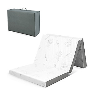 KOMFOTT 4” Tri-Folding Mattress with Storage Bag Full Size, Cool Gel Memory Foam Mattress with Bamboo Cover, Portable Floor Mattress for RV’s, Camping, Sleepovers, Guest Room, CertiPUR-US Certified