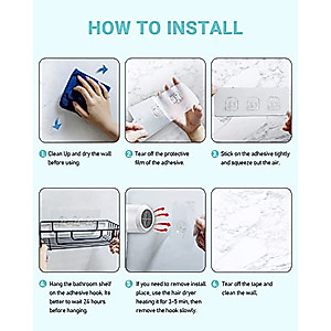 ToCofy Shower Caddy Bathroom Shelves Organizer Stainless Steel Shower Shelf Adhesive Kitchen Storage Rack with Soap Dish Razor and Towel Hooks(Black)