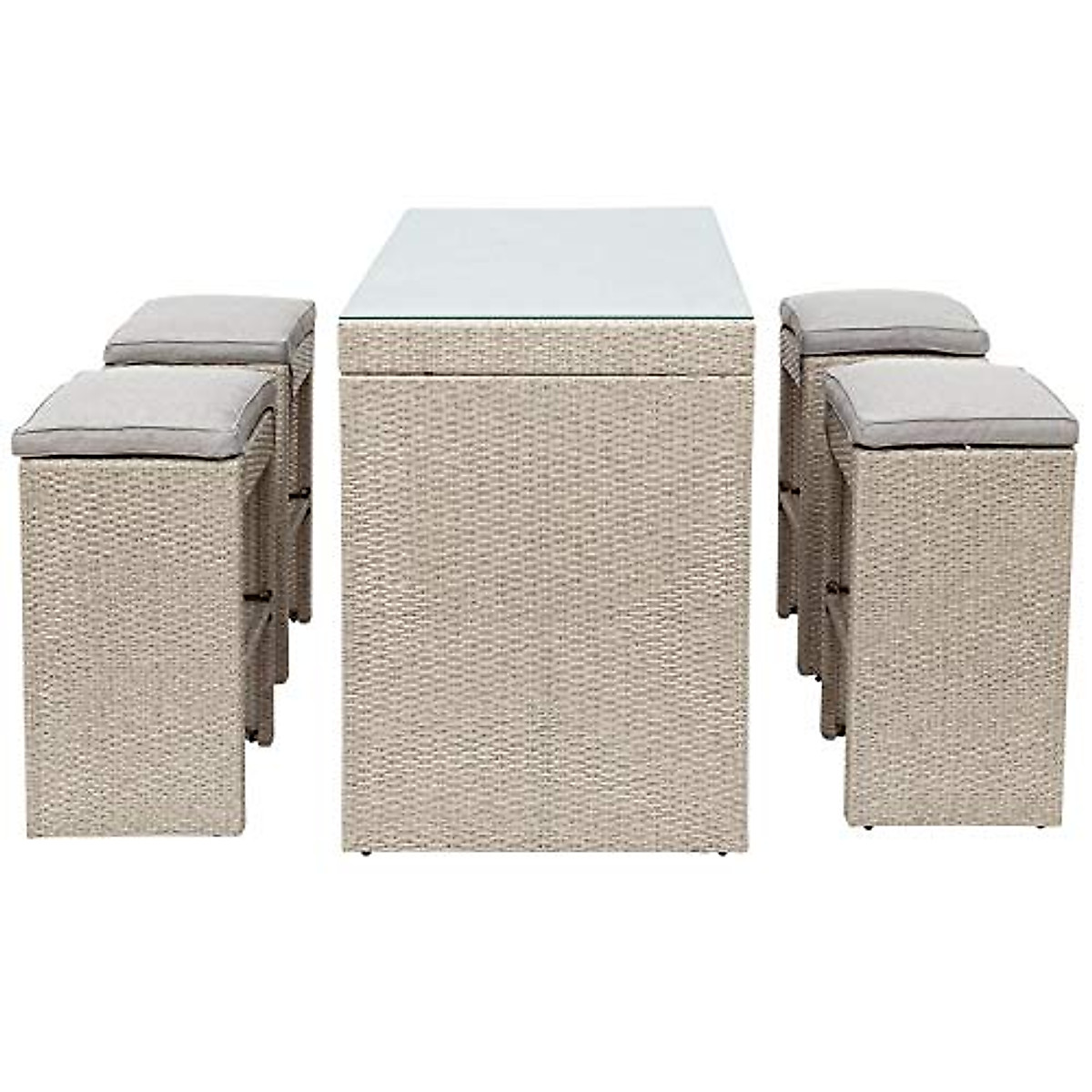 Tidyard 5-Piece Rattan Outdoor Patio Furniture Set Bar Dining Table Set with 4 Stools, Brown Cushion Brown Wicker Garden Conversation Set for Garden Balcony Outside Furniture Patio