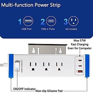 Mostrust 3-Outlet Power Strip, White, 5 Feet