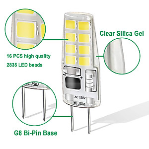 LEKE G8 Bulb White 3W G8 LED Bulb Equivalent to G8 Halogen Bulb 20W-25W AC 110v/120v/130v Dimmable G8 Light Bulb 6000k(6 Pack)