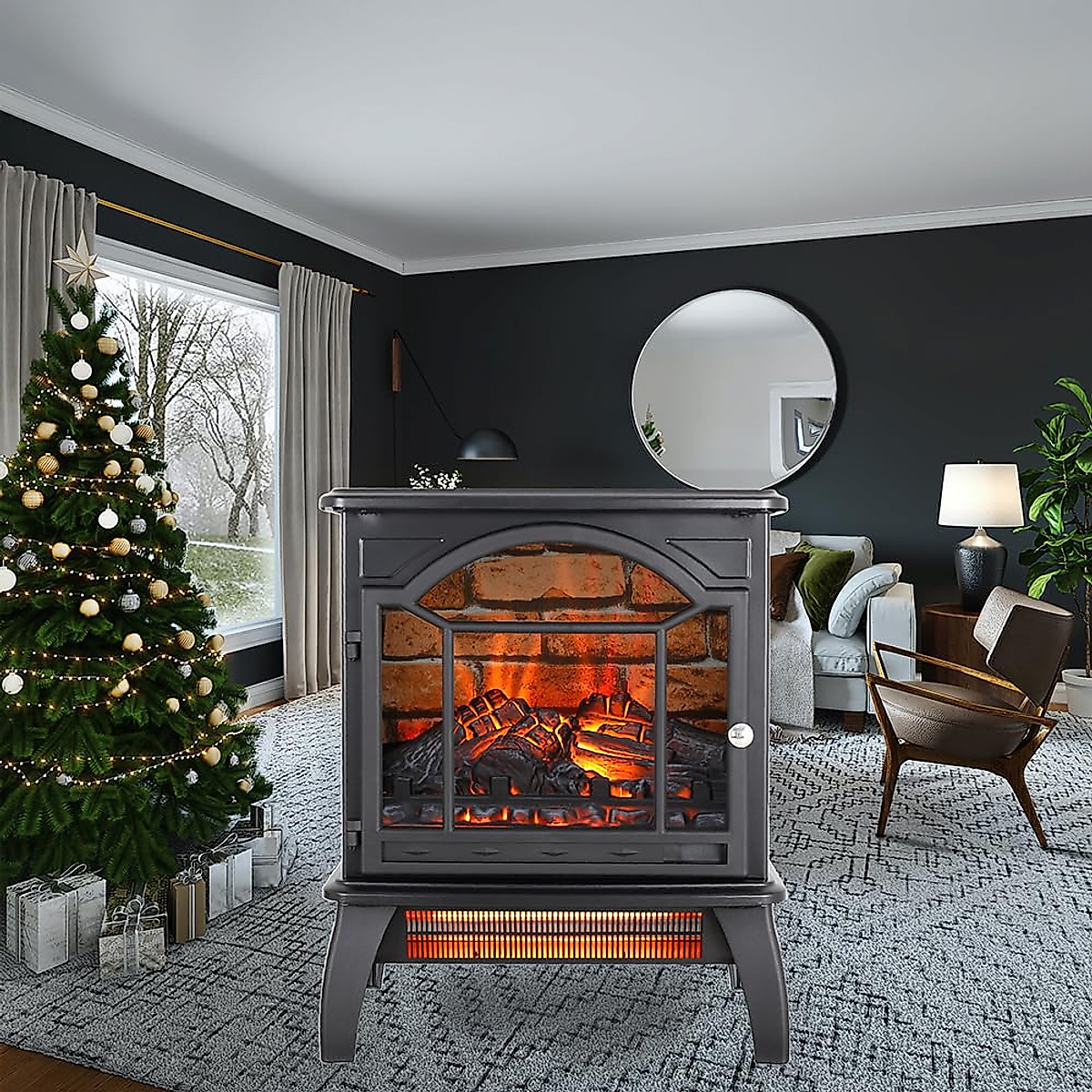 IVYHAVEN Infrared Space Stove Heater Fireplace, Freestanding Electric Fireplaces Safety Protection 64℉ - 82℉ 11 Temperature Modes 1500W Fast Heating, 3D Realistic Flame, for Cold Winter