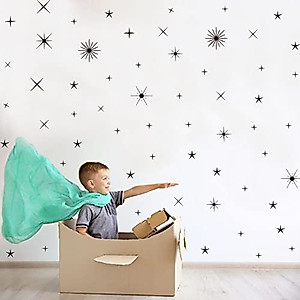 Star Twinkle Wall Stickers - Removable Wall Decals - Star Wall Decals, Space Wall Sticker, Space Theme Room Wall Decals (Black Star Wall)
