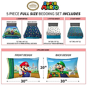 Franco Kids Bedding Super Soft Comforter and Sheet Set, (5 Piece) Full Size, Mario