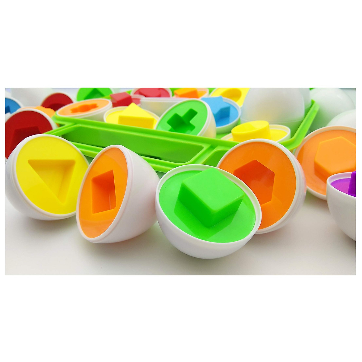 Beakabao 12pcs Color and Shape Matching Egg Set Montessori Toddler Education Classification Toys for Fine Motor Skills of The Fingers Muscles, Preschool Children Smart Puzzles Easter Gifts (Green)