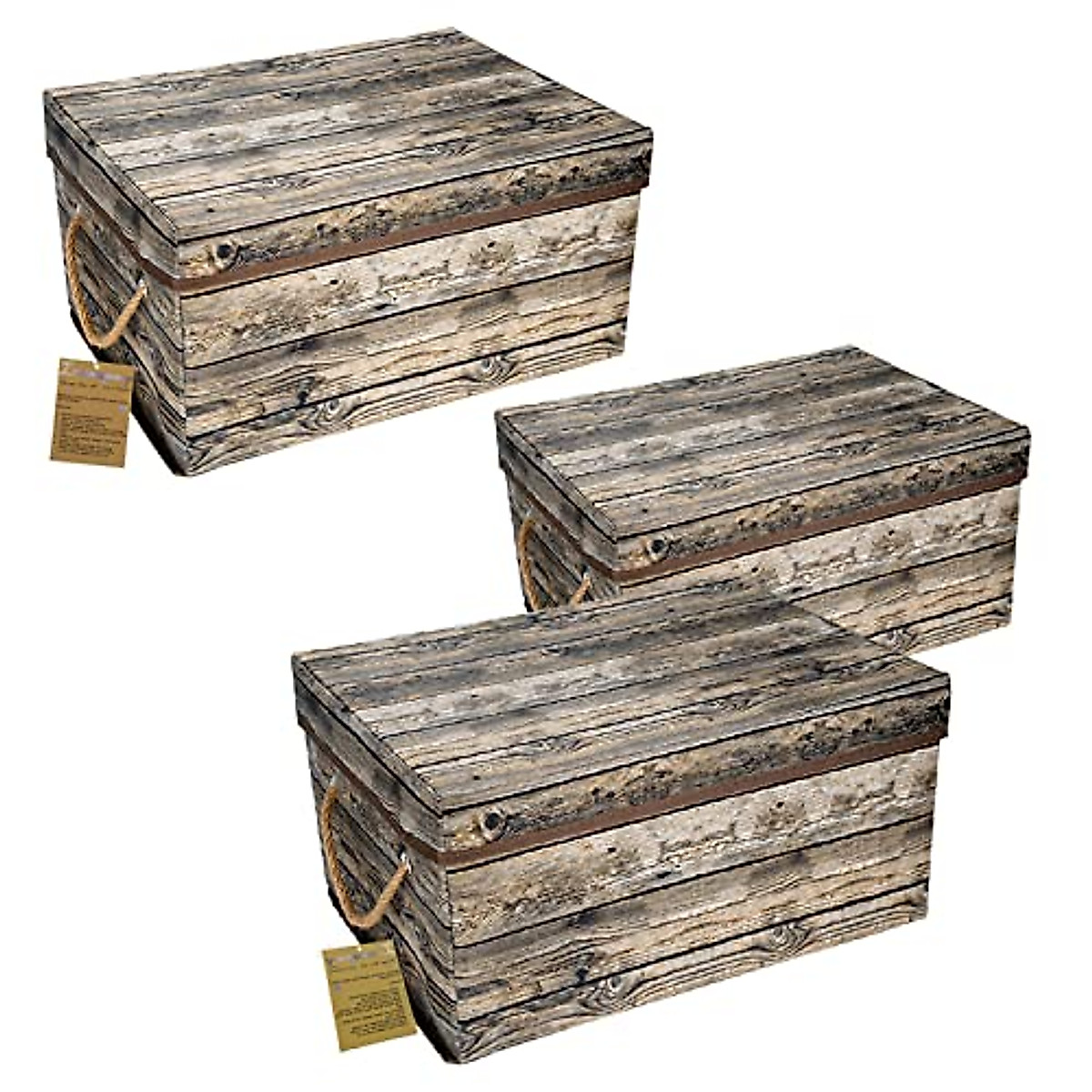 Livememory Storage Bins with Lids - 3 Pack, Decorative Storage Boxes with Lids and Handles