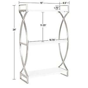 Kate and Laurel Arietta Modern Glam 3-Tier Wood and Metal Shelf, 18 x 7 x 28, White and Silver, Chic Contemporary Storage and Decor