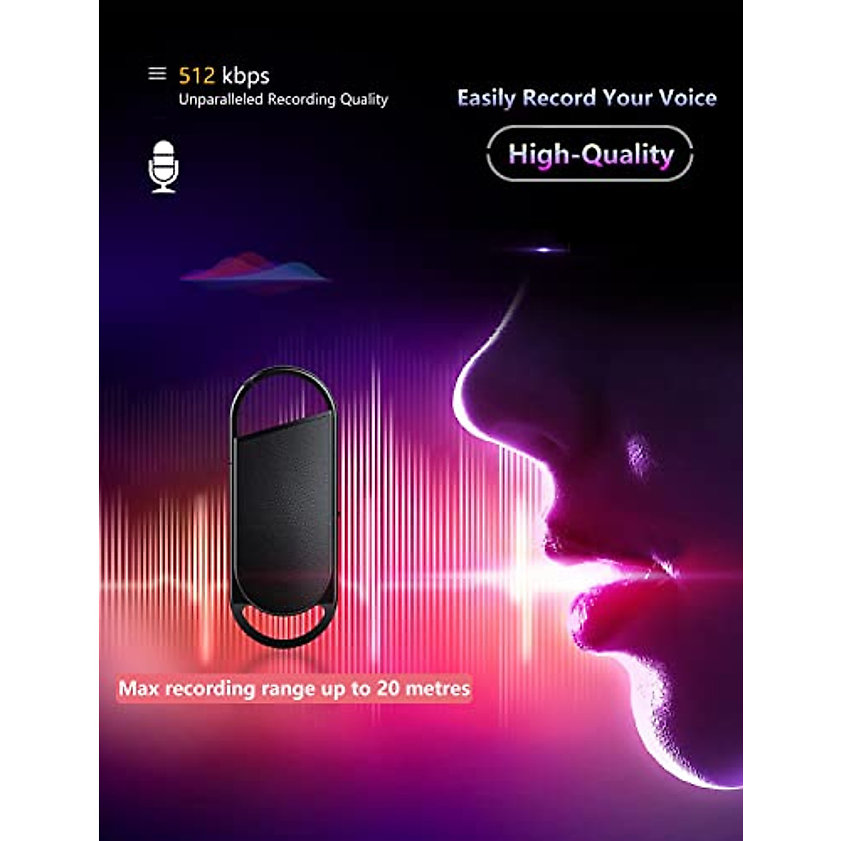 64GB Mini Voice Recorder, Voice Activated Recorder with Triple Noise Reduction, with 750 Hours Recording Capacity and 30 Hours Battery Time for Class Lecture, Interview, Meeting