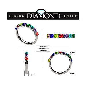 Central Diamond Center U'r Family Ring with 1 to 9 Simulated Birthstones - Sterling Silver - Size 7.5