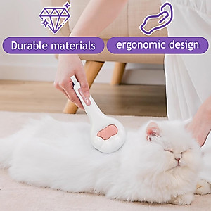 QIICJUR Cat Brush for Long or Short Haired Cats and Dogs, Self Cleaning Pet Hair Brush, Removes Loose Fur, Tangles, Mats, Dander, Dirt, Provides Relaxing Massage, Pink White