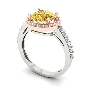 Clara Pucci 2.37ct Round Cut Solitaire Halo Natural Orange Citrine designer Modern Statement Accent Ring Solid 14k White & Pink Rose Gold