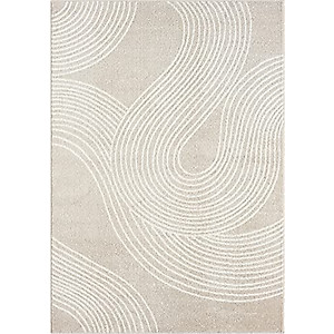 Abani Nuevo Collection Area Rug - Transitional Beige/Cream Design -5'3" x 7'6" - Easy to Clean - Durable for Kids & Pets - Non-Shedding - Medium Pile - Soft Feel - for Living Room, Bedroom