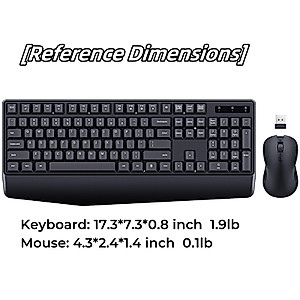 Wireless Keyboard and Mouse Combo, 2.4G Full-Sized Ergonomic Computer Keyboard with Wrist Rest and 3 Level DPI Adjustable Wireless Mouse for Windows/MacOS, Desktops/Laptops