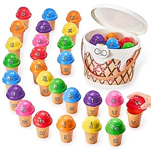 JoyCat Ice Cream Preschool Learning Activities Counting and Color Sorting Set Stacking Toys for Kids 3-5, Alphabet Learning Toys, ABC Learning Toys in Upper & Lowercase, Montessori Fine Motor Skill