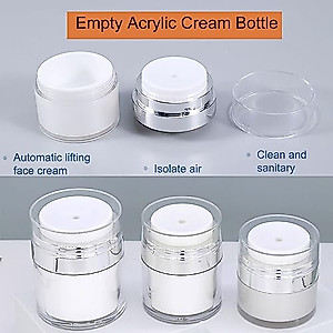 LXIANGN 3Pcs Airless Pump Jars,Refillable Empty Airless Pump Jar Vacuum Push Down Moisturizer Pump Dispenser for Serums,Skincare Cream,Essence,Leak Proof Portable Travel Container (0.5oz,1oz,1.7oz)