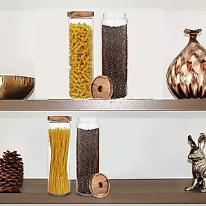 Glass Jars with Acacia Lids – Set of 2 High Borosilicate Glass Containers with Wooden Lids 54oz. Airtight Glass Containers for noodles Cereal Rice Sugar Tea Coffee Beans Stackable Storage Containers