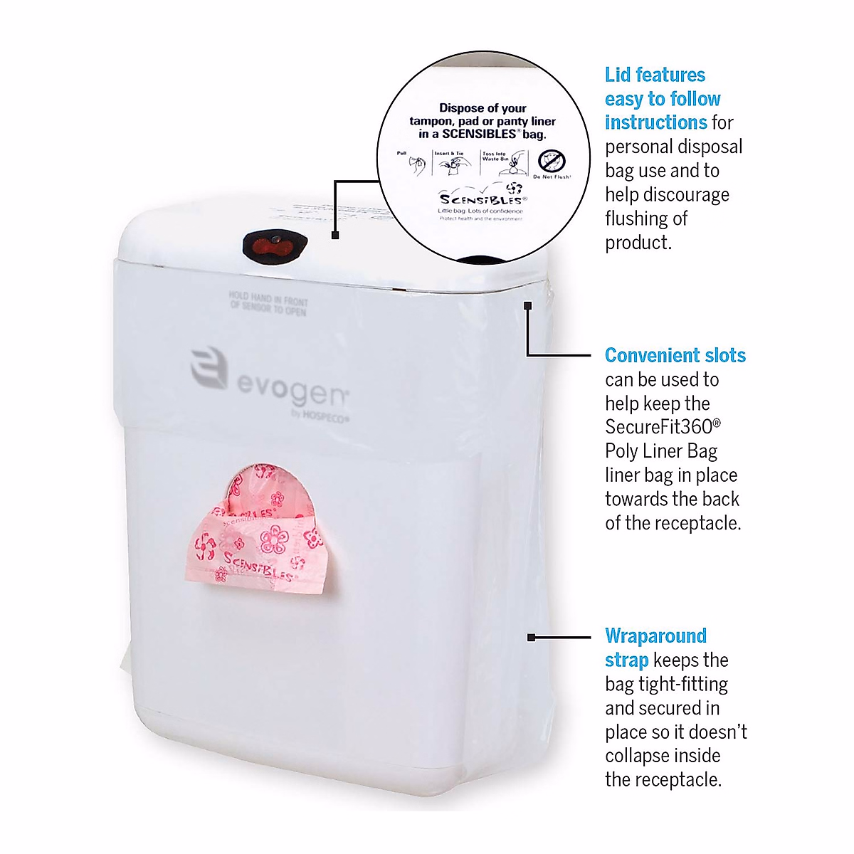 Evogen No-Touch Combination Receptacle (EVNT-CWR), White