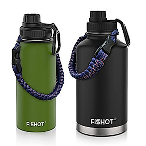 Fishot 64 oz Insulated Water Bottle bundled with 32 oz Stainless Steel Water Bottle