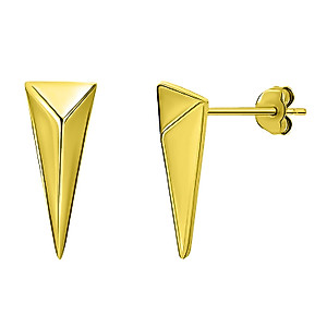 Triangle Earrings Gold Flashed Sterling Silver Polish Finished Water Drop Dangle, Mini Bar, Infinity Minimalist Studs Earrings for Women - Elegant Sterling Silver Earrings for Women – Nickel-Free