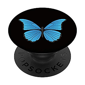 Blue Butterfly Black Background PopSockets Swappable PopGrip