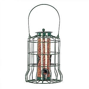 ISALRAY Outdoor Hanging Wild Bird Feeder Cage Squirrel Proof with Large PC Tube Metal Seed Guard Feeder