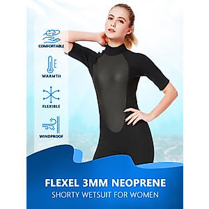 FLEXEL Shorty Wetsuit Women 3mm, Wet Suits for Mens in cold water, Neoprene Scuba Diving Suit for Surfing Swimming Snorkeling