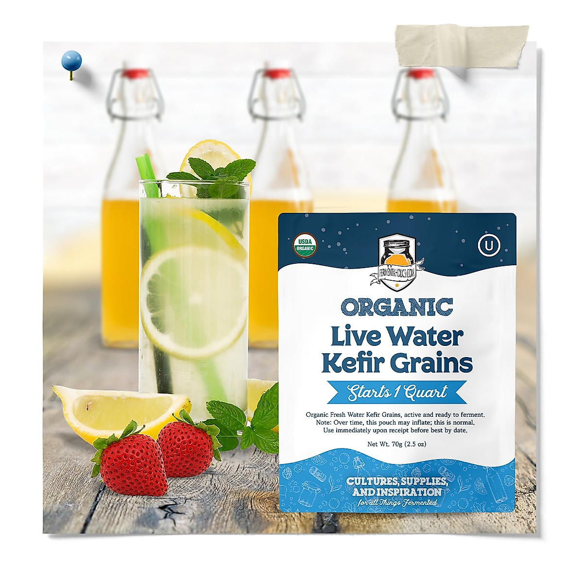 Fermentaholics ORGANIC Water Kefir Grains - Live Starter Culture - Makes a Quart Batch - Water Kefir Starter Grains - Brew Your Own Water Kefir At Home - Bulgaros De Agua