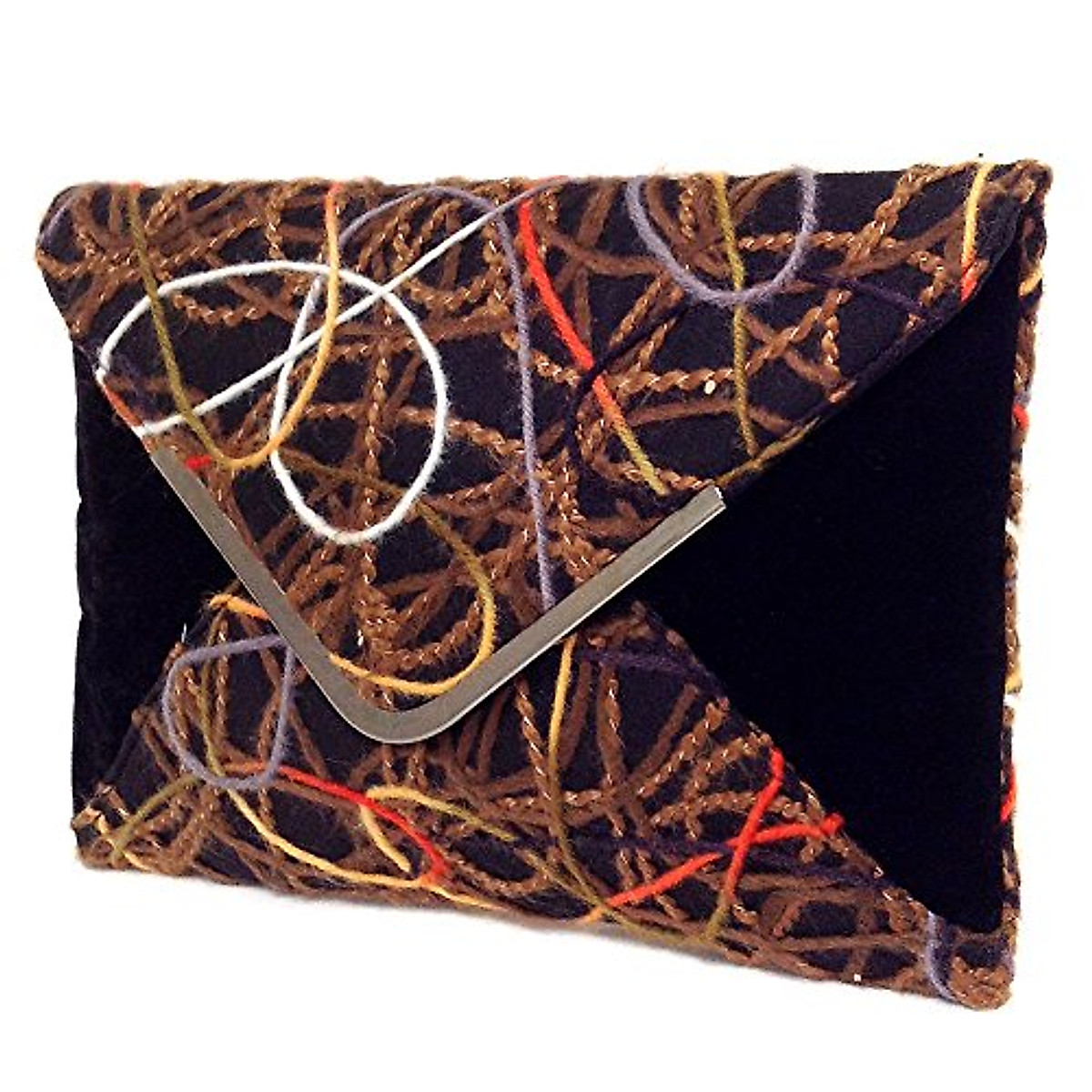 Multicolor Mixed Fabric Bohemian Style Envelope Clutch, Brown