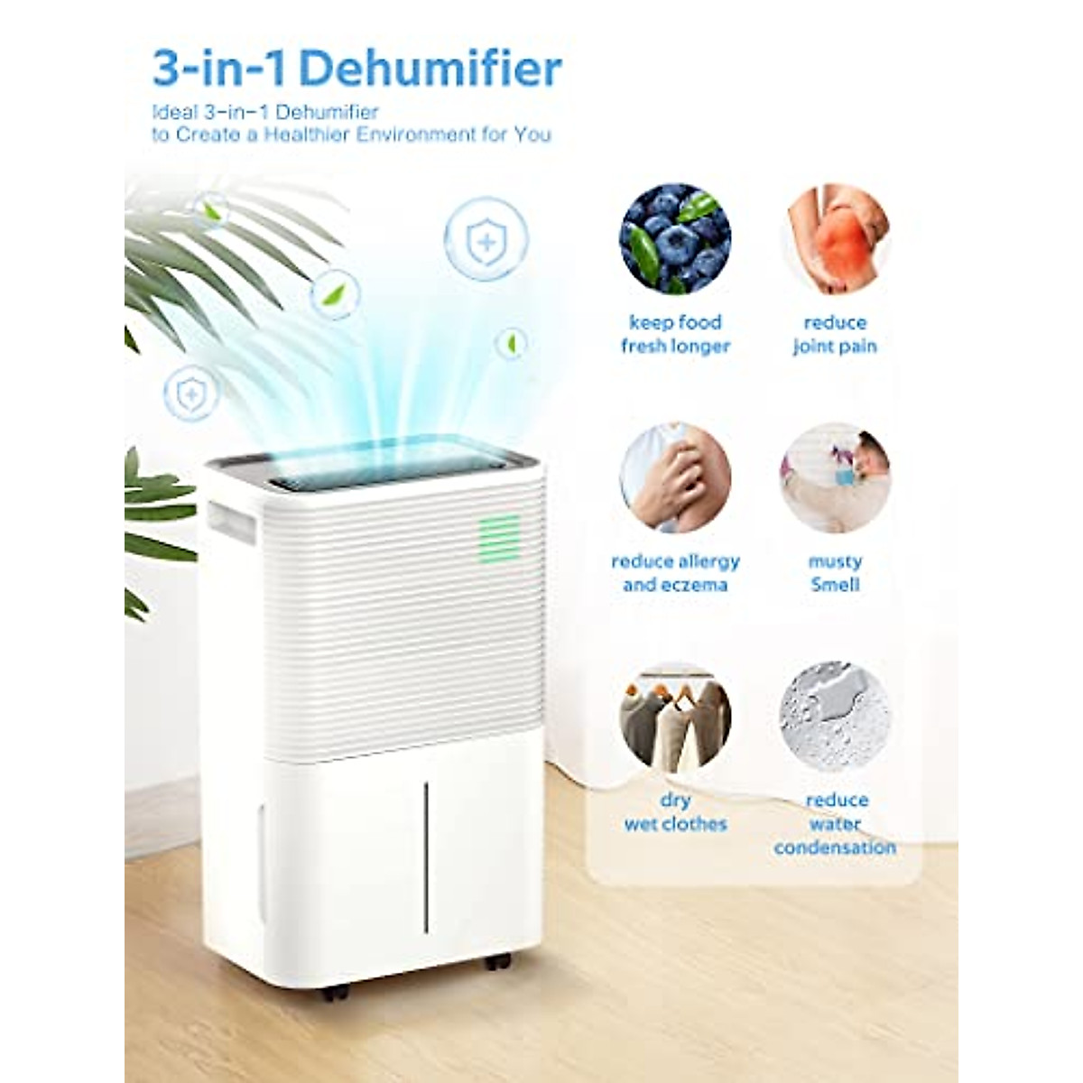 ZAFRO Dehumidifiers for Home, Bathroom, Bedroom, 45 Pints (50 Pint Under 90°F/90% RH) Dehumidifier with Auto Defrost, 4L Water Tank, 3 Colors LED Light, White