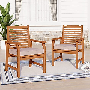 Sophia & William 2 Pieces Acacia Wood Patio Dining Chairs with Cushions, Outdoor Oil Finish Middle Back Wooden Armchairs Set of 2, Natural Wood Chairs for Porch Yard Balcony Deck, Teak