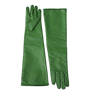 "NA" Women's Genuine Sheep Leather Unlined Long Opera Elbow Length Evening Party Dress Gloves (50-52 cm) by LEATHER CANADA (Green, Large)