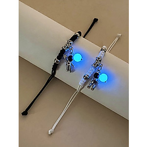 2pcs Couple Glow In The Dark Astronaut Charm Bracelet