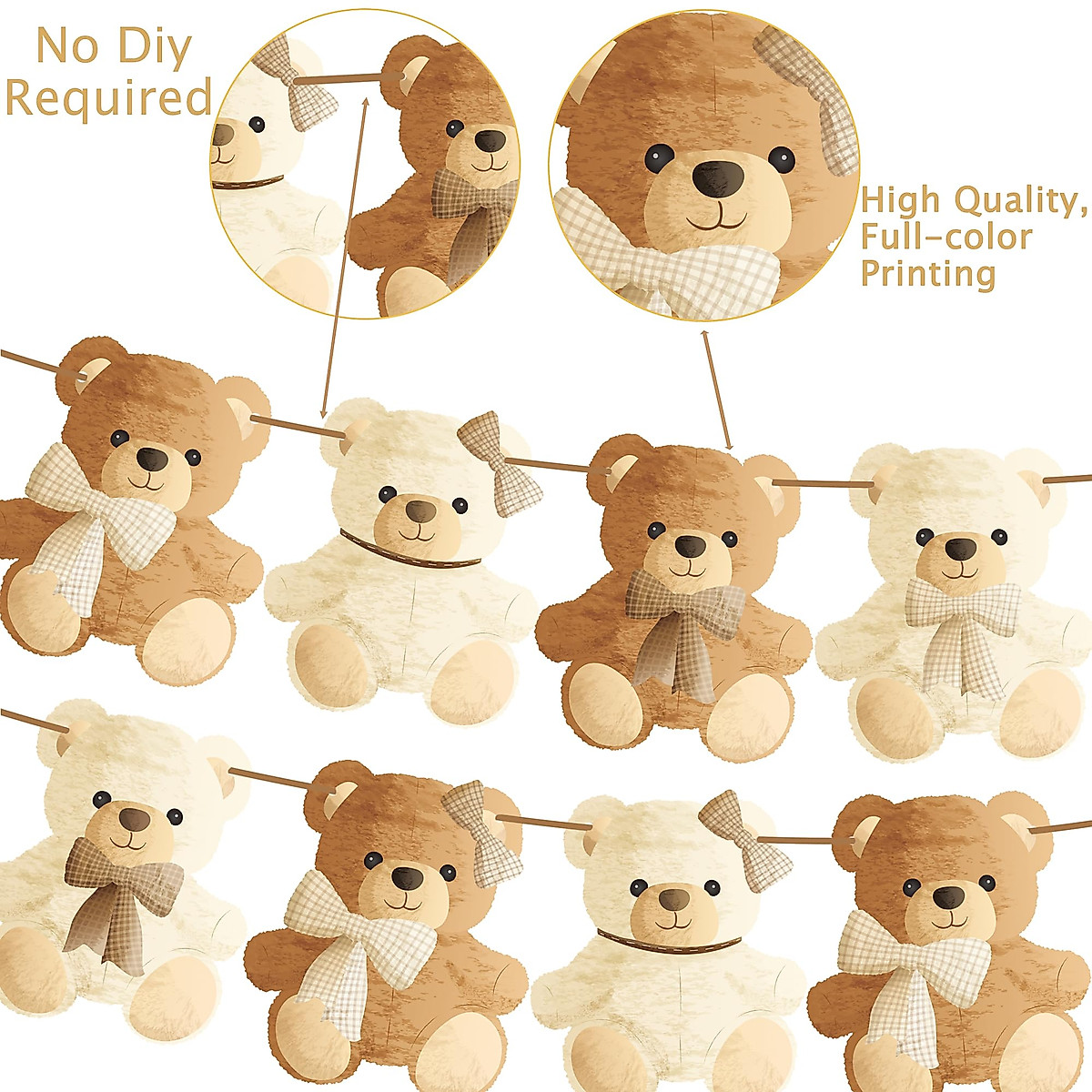 umoni Teddy Bear Banner, We Can Bearly Wait, Brown Glitter, Baby Shower Decorations, Gender Reveal Party Supplies, 19.0x70.0 inches