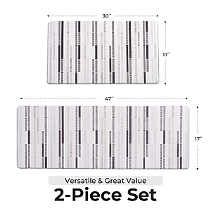 FRESHMINT Farmhouse Stripe Anti-Fatigue Kitchen Mat Set of 2, Cushioned Foam Kitchen Mats for Floor, Waterproof Non Slip Comfort Mat, Modern Kitchen Rug for Kitchen Decor, Sink, Laundry, Office