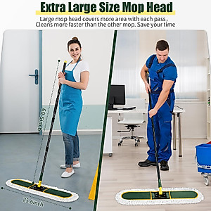 24" Commercial Dust Mop for Floor Cleaning, Heavy Duty Large Mop with Replacement Mop Pads, Industrial Duster Floor Wet Dry Mop for Cleaning Office Garage Hardwood Warehouse Factory Mall