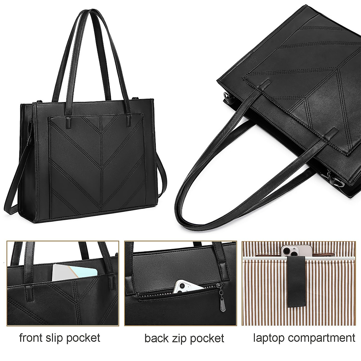 Laptop Tote Bag for Women 15.6 Inch Leather Computer Totes Trendy Business Office Work Briefcase