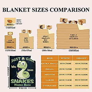 Abheda Snakes Custom Blanket for Girl Women Just A Girl Who Loves Snakes Blanket Personalize NameSuper Blanket Soft Throw Warm Gift for Snakes Lover Birthday Graduate Blankets 60"X50" for Teen