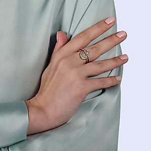 Jewelili Enchanted Disney Fine Jewelry Sterling Silver and 10K Yellow Gold 1/6 CTTW Diamond, Swiss Blue Topaz Aladdin 30th Anniversary Jasmine Star & Moon Ring Size 8