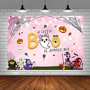 Sendy 7x5ft Halloween Baby Shower Backdrop for Girl A Little Boo is Almost Due Photography Background Ghost Spider Web Pumpkin Lamp Party Decorstions Cake Table Banner Photo Booth Supplies