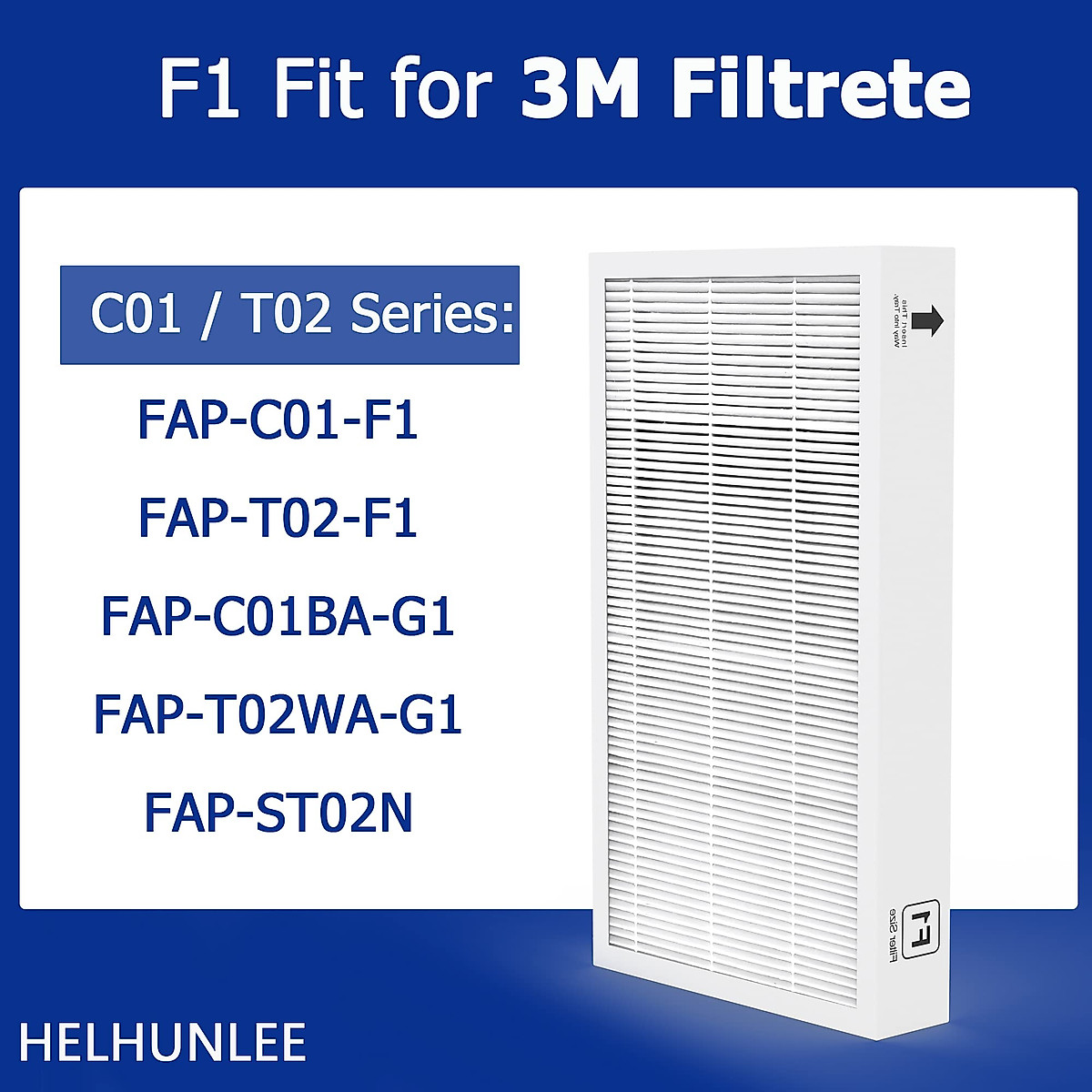 HELHUNLEE F1 4-Pack H13 HEPA Filter Replacement, Fit for 3M Filtrete C01 T02 Air Purifier, 4 Pack