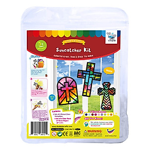 VHALE Suncatchers Craft 3 Sets (9 Cutouts) w Tissue Papers Stained Glass Effect Paper Sun Catcher Kit, Window Art, Classroom Crafts, Creative Art Projects, Kids Party Favors (Cross)