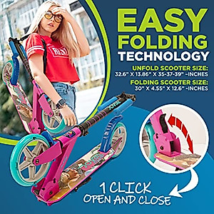 Jovial 2-Wheel Folding Kick Scooter - Compact Foldable Riding Scooter for Teens w/Adjustable Height, Alloy Anti-Slip Deck, 7” Wheels, Mud Guard Front Wheel, for Kids Boys/Girls 8+ Yrs Old (Miami)