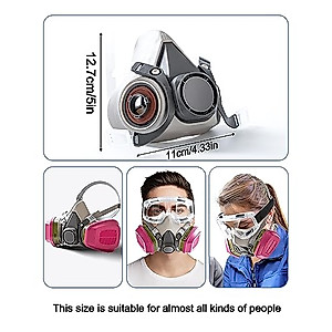 Reusable Respirator Mask, Chemical Respirator Half Facepiece with Anti-Fog Safety Goggle Set Against Dust/Organic Vapors/Chemical/Particle/Pollen for Painting, Sanding Work
