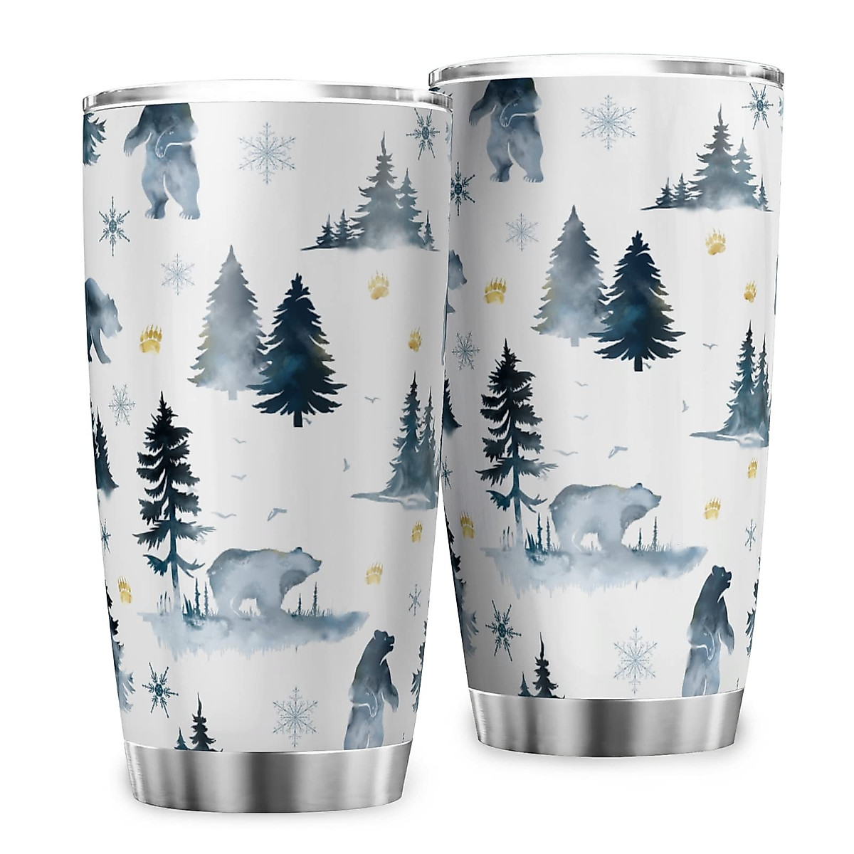 Hinfunees Bear Forest Tumbler with Lid Animal Travel Mug Stainless Steel Coffee Mugs Double Walled Water Cups for Home Office School Outdoor Gifts Bear Forest 20oz