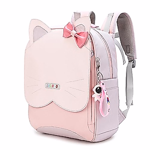LISINUO Kids Backpacks Girls Backpack Kid Kitten School Bags Elementary Small Bookbag for Girl(Purple)