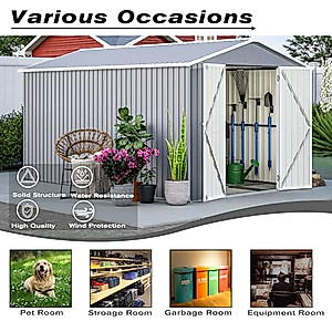 UBGO Storage Sheds 8 x 12 FT,Large Metal Garden Shed with Lockable Doors,Tool Sheds with Floor Frame,Outdoor Storage Shed for Backyard Garden Patio Lawn-Grey