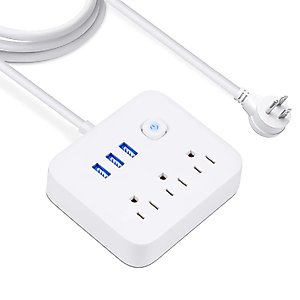 Power Strip Surge Protector with USB,4 Feet Long Cord with 3 AC Outlets and 3 USB Charging Ports, Overload Protection Outlet Extender, Compact for Smartphone Tablets Home, Office, Hotel,900 Joules