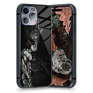 Japanese Anime Shockproof Soft Silicone Cover Protective Shell Manga Pattern Glass Phone Cases (for iPhone 13 Pro,Baki Hanma)