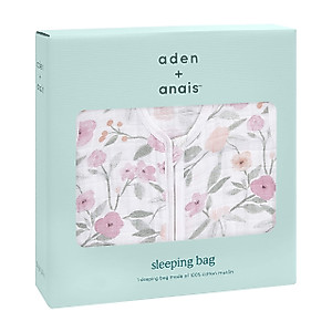 aden + anais Baby Sleeping Bag, 100% Cotton Muslin, Wearable Swaddle Blanket for Girls & Boys, Newborn Sleep Sack, Breathable & Lightweight, TOG Rating 1.0, Mon Fleur, Medium, 6-12 Months